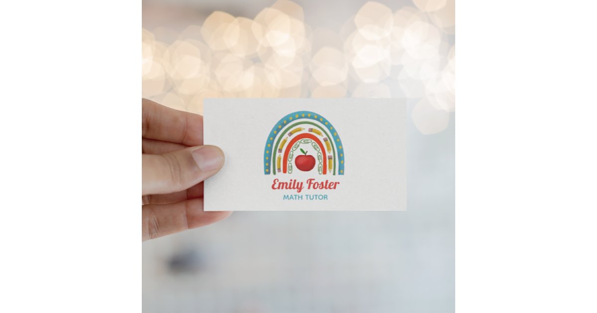 Colorful Boho Teacher Rainbow Custom Business Card | Zazzle