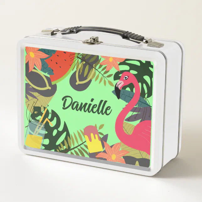Colorful boho, tropical custom name metal lunch box | Zazzle