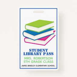 Colorful Books School Library Hall Pass Badge | Zazzle