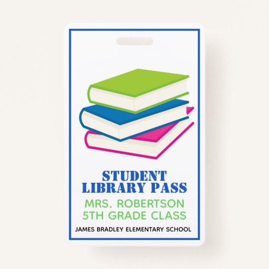 Colorful Books School Library Hall Pass Badge | Zazzle.com