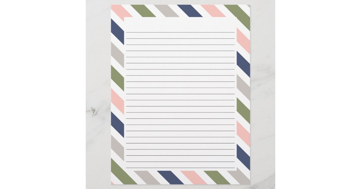 Colorful Border Striped Letter Paper with Lines | Zazzle