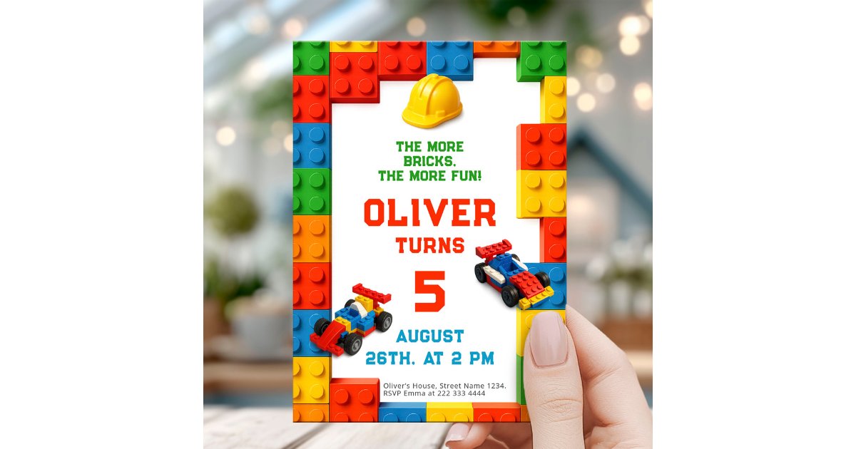 Colorful Brick Building Birthday Invitation | Zazzle
