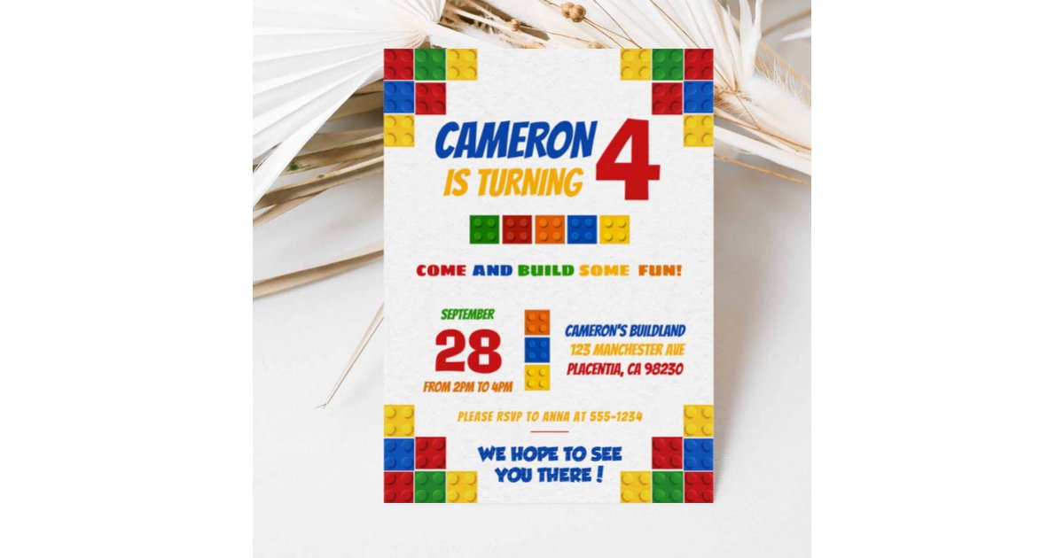 Colorful Bricks Building Blocks Birthday Invitation | Zazzle