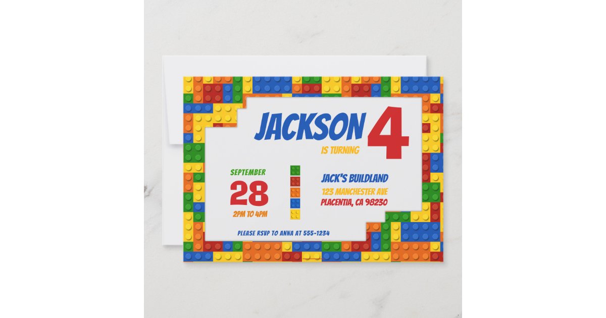 Colorful Bricks Building Blocks Birthday Invitation | Zazzle