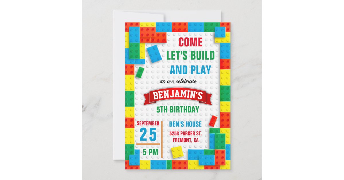 Colorful Bricks Building Blocks Birthday Party Invitation | Zazzle