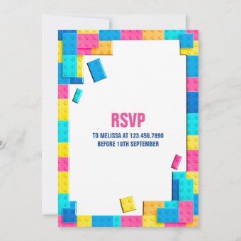 Colorful Bricks Building Blocks Birthday Party Invitation | Zazzle