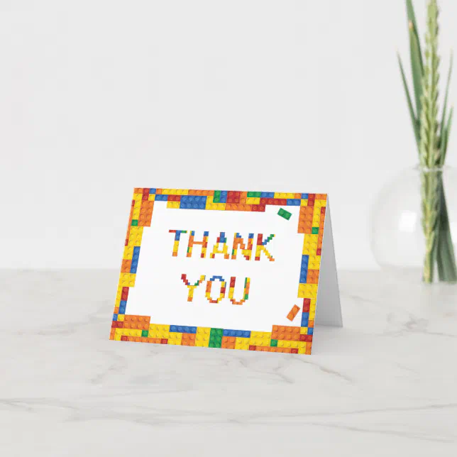 Colorful Bricks Building Blocks Birthday Thank You Card | Zazzle