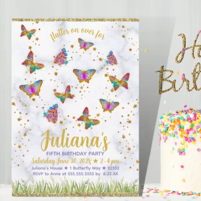 Colorful Bright Butterfly Birthday Party Invitation | Zazzle