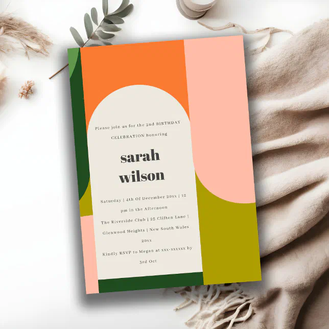 Colorful Bright Groovy Retro Arch Any Age Birthday Invitation | Zazzle