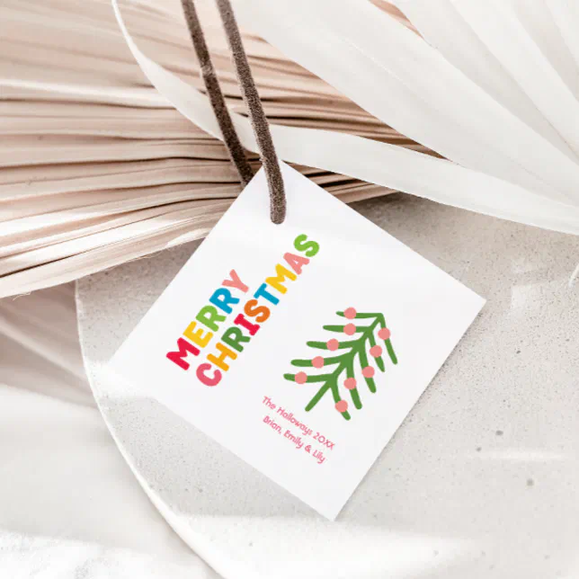 Colorful & Bright Merry Christmas Square Gift Tags | Zazzle
