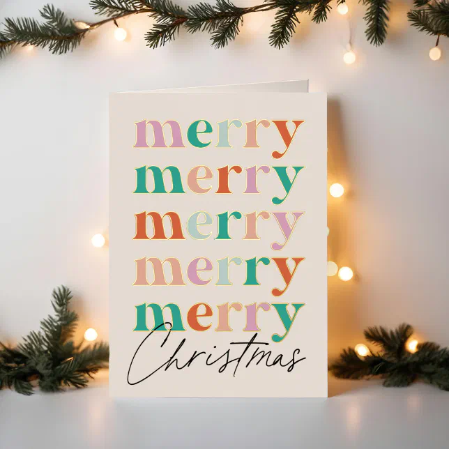 Colorful Bright Modern Merry Christmas Foil Holiday Card | Zazzle