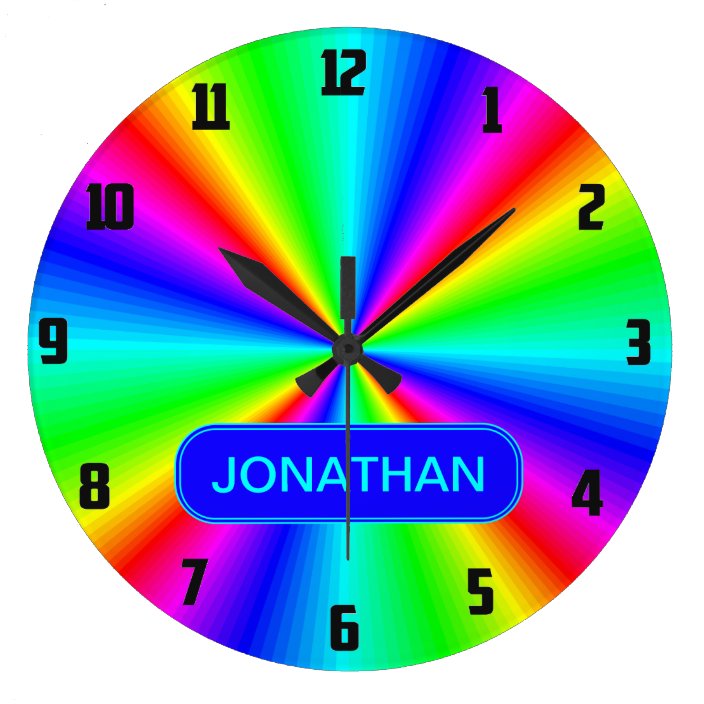 Colorful Bright Rainbow Personalized Large Clock | Zazzle.com