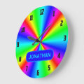 Colorful Bright Rainbow Personalized Large Clock | Zazzle