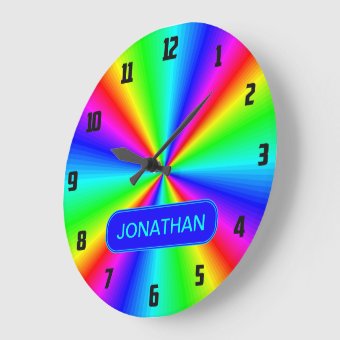 Colorful Bright Rainbow Personalized Large Clock | Zazzle