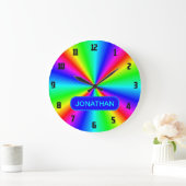 Colorful Bright Rainbow Personalized Large Clock | Zazzle