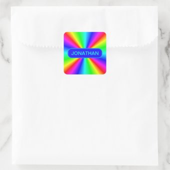 Colorful Bright Rainbow Personalized Square Sticker | Zazzle
