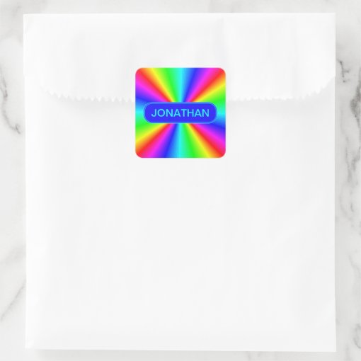 Colorful Bright Rainbow Personalized Square Sticker | Zazzle