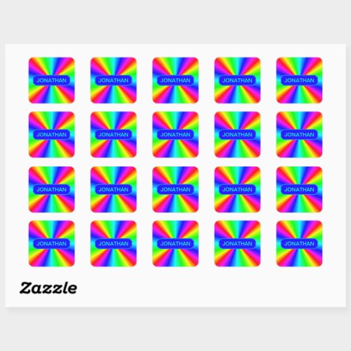 Colorful Bright Rainbow Personalized Square Sticker | Zazzle