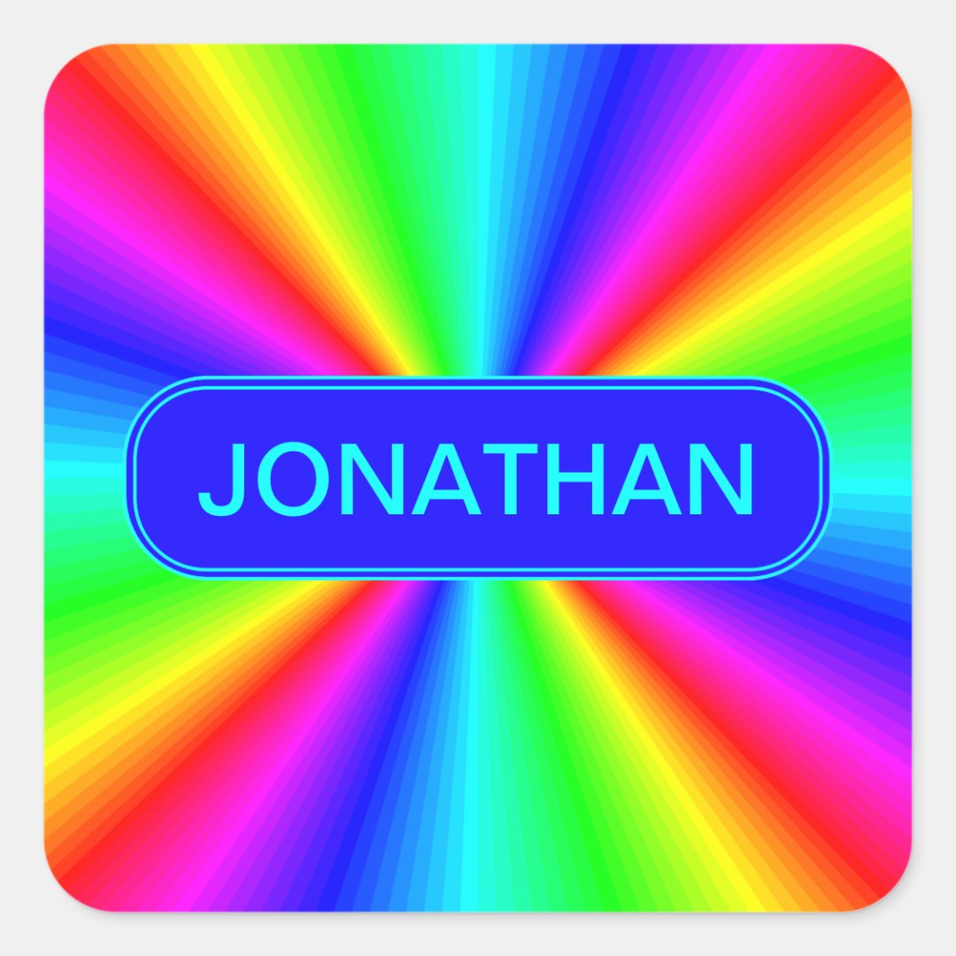 Colorful Bright Rainbow Personalized Square Sticker | Zazzle