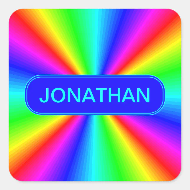 Colorful Bright Rainbow Personalized Square Sticker | Zazzle
