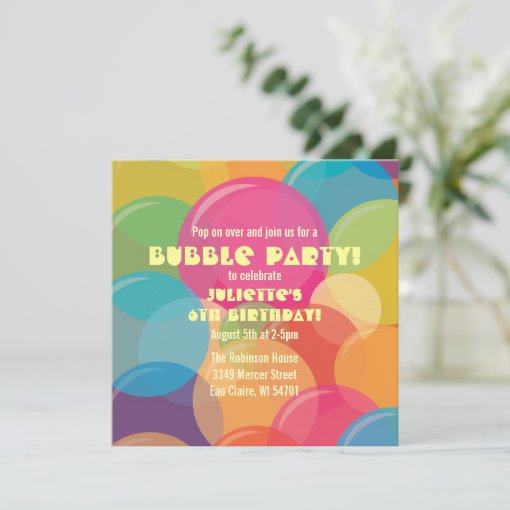 Colorful Bubble Party Birthday Invitation | Zazzle