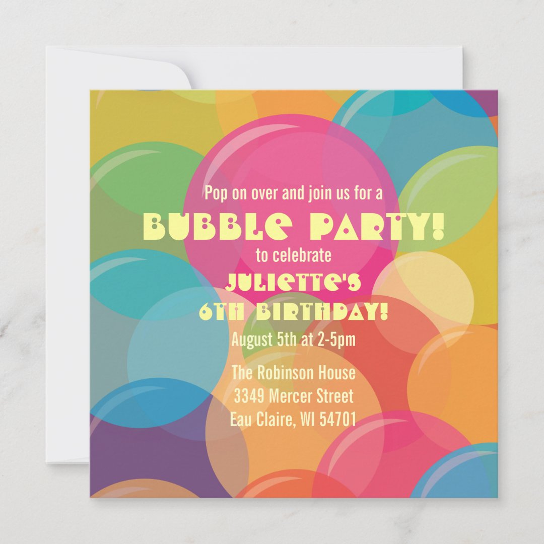 Colorful Bubble Party Birthday Invitation | Zazzle