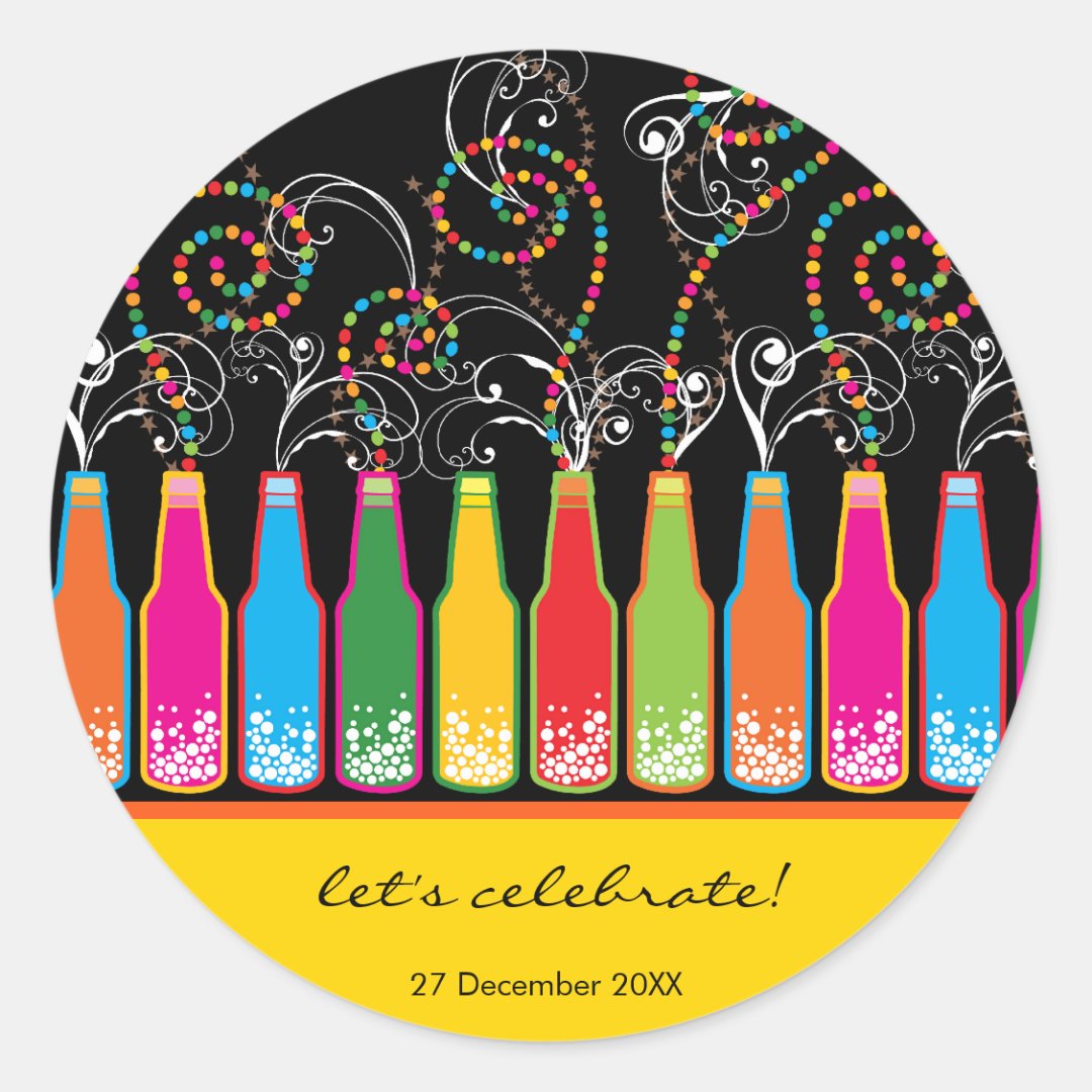 Colorful Bubbly Bottles Celebration Party Sticker | Zazzle