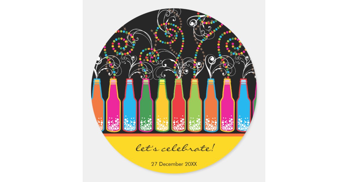 Colorful Bubbly Bottles Celebration Party Sticker | Zazzle