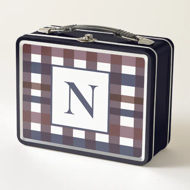 Colorful Buffalo Plaid Monogram Metal Lunch Box | Zazzle