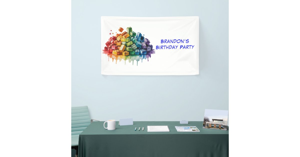 Colorful Building Blocks Birthday Party Banner | Zazzle