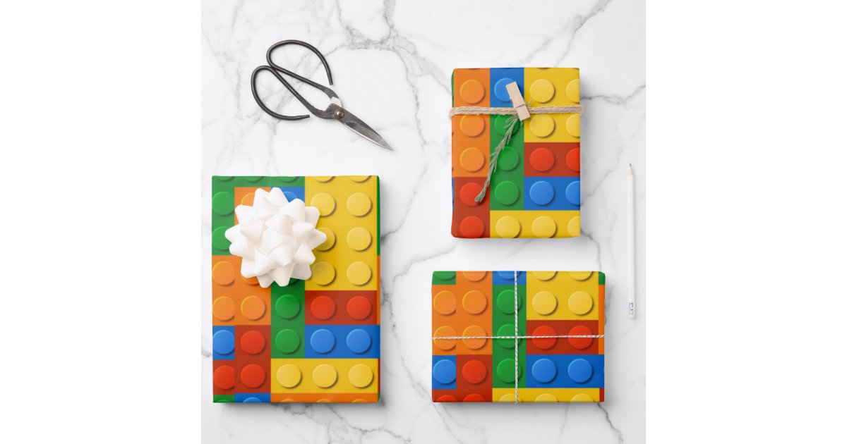 Colorful Building Blocks Birthday Wrapping Paper Sheets | Zazzle
