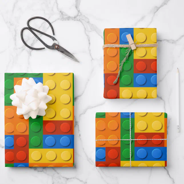 Colorful Building Blocks Birthday Wrapping Paper Sheets | Zazzle