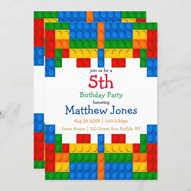 Colorful Building Blocks Boy Birthday Party Invite | Zazzle