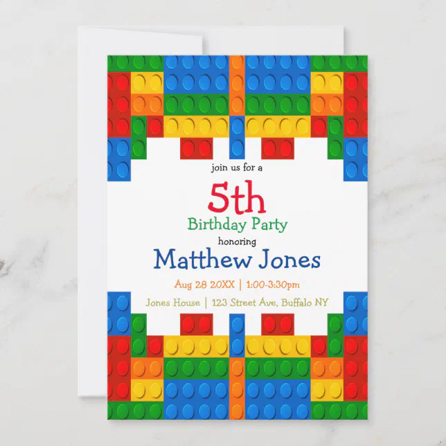 Colorful Building Blocks Boy Birthday Party Invite | Zazzle