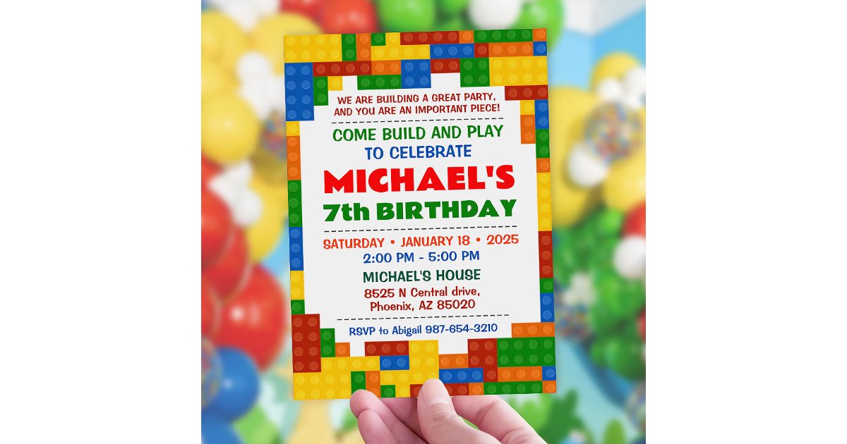 Colorful Building Blocks Invitation Birthday Party | Zazzle
