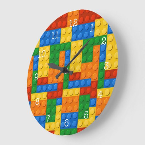 Colorful Building Blocks Large Clock | Zazzle