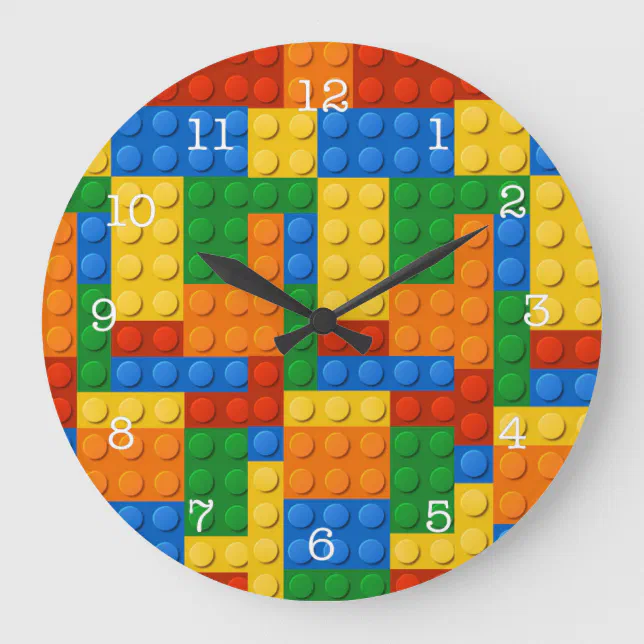 Colorful Building Blocks Large Clock | Zazzle