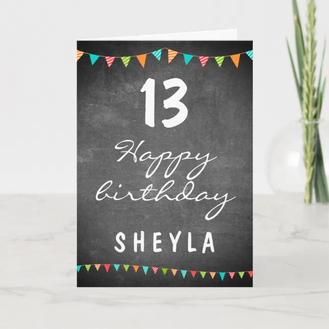 Colorful Bunting Flags Chalkboard Kids Birthday Card | Zazzle