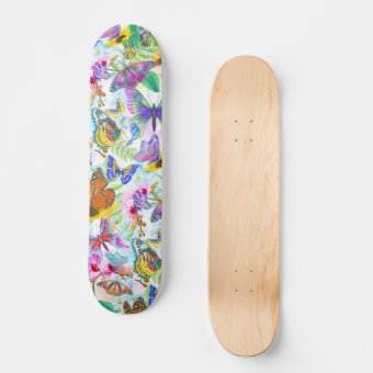 Colorful Butterflies and Flowers Skateboard | Zazzle