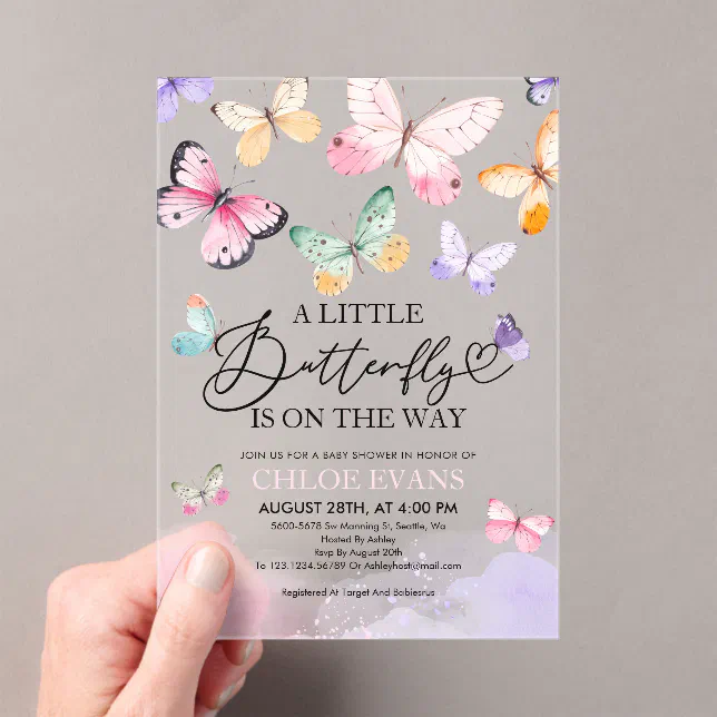Colorful Butterflies Baby Shower Acrylic Invitations | Zazzle