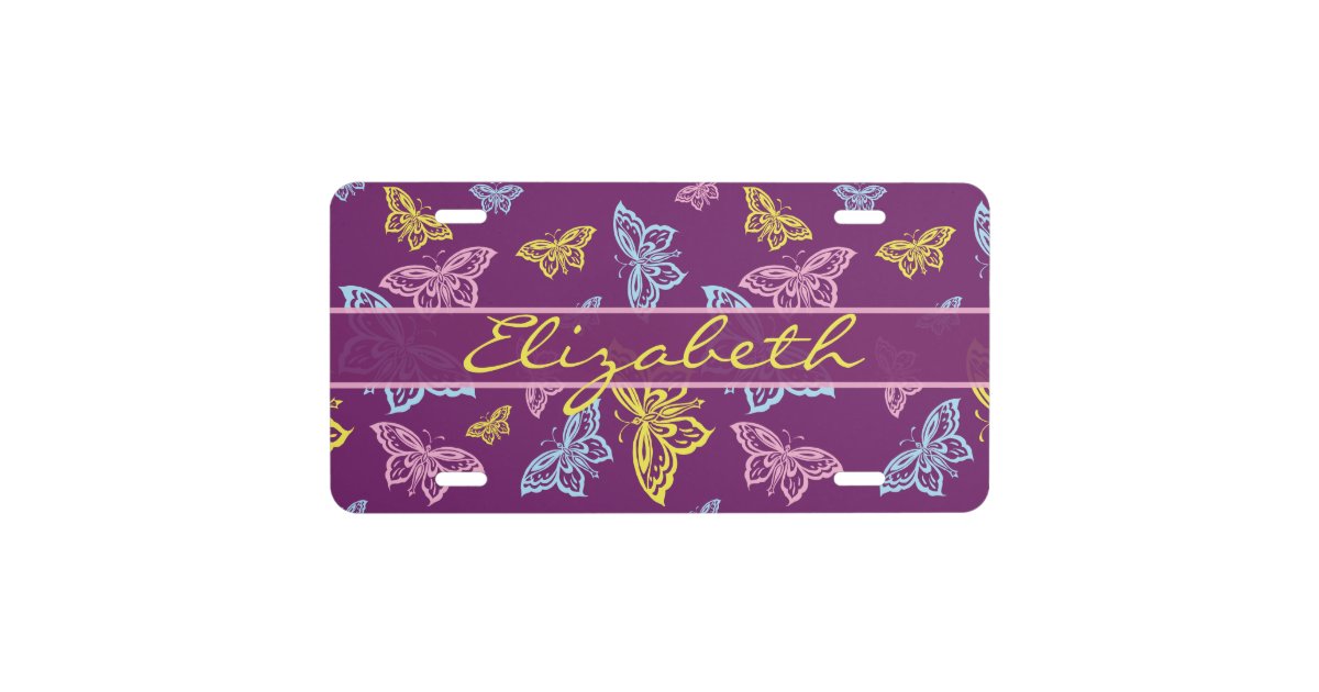 Colorful Butterfly Personalize Pattern License Plate | Zazzle
