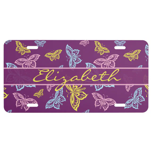 Colorful Butterfly Personalize Pattern License Plate | Zazzle