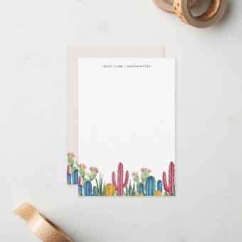 Colorful Cacti Bloom | Stationary Note Card | Zazzle