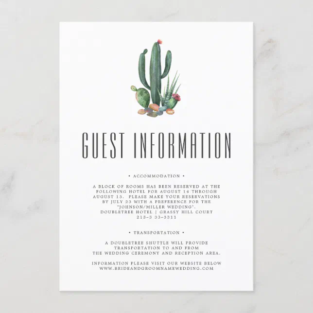 Colorful Cacti | Desert Theme Guest Information Enclosure Card | Zazzle