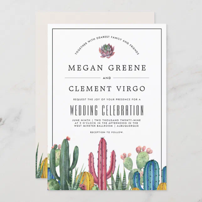 Colorful Cacti | Desert Theme Wedding Invitation | Zazzle