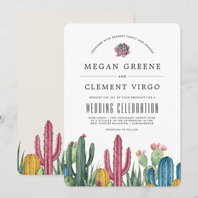 Colorful Cacti | Desert Themed Wedding Invitation | Zazzle