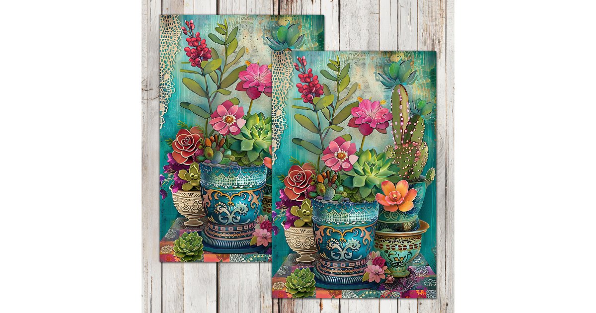 COLORFUL CACTUS AND SUCCULENTS DECOUPAGE TISSUE PAPER | Zazzle
