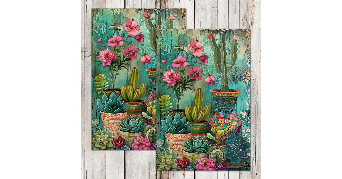 COLORFUL CACTUS AND SUCCULENTS DECOUPAGE TISSUE PAPER | Zazzle