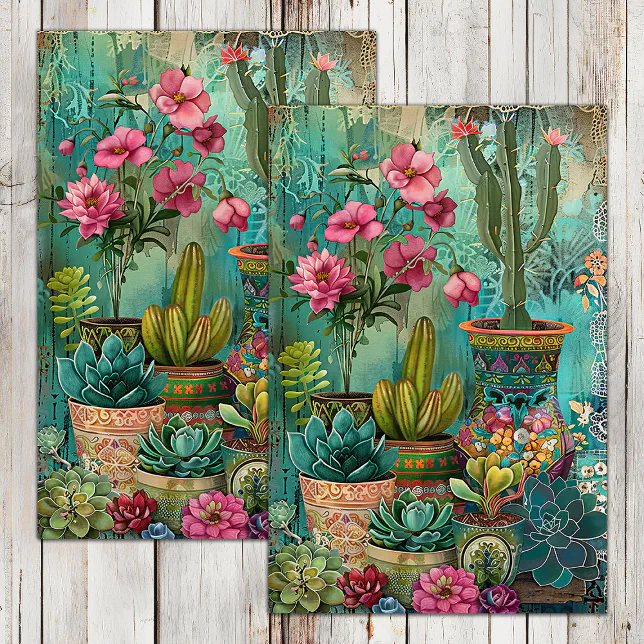 COLORFUL CACTUS AND SUCCULENTS DECOUPAGE TISSUE PAPER | Zazzle