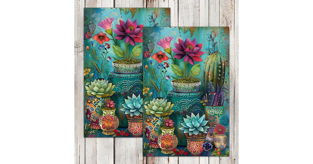 COLORFUL CACTUS AND SUCCULENTS DECOUPAGE TISSUE PAPER | Zazzle